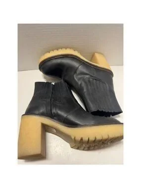 Free People | Shoes | Free People Black Leather Platform Lug Sole Block ...